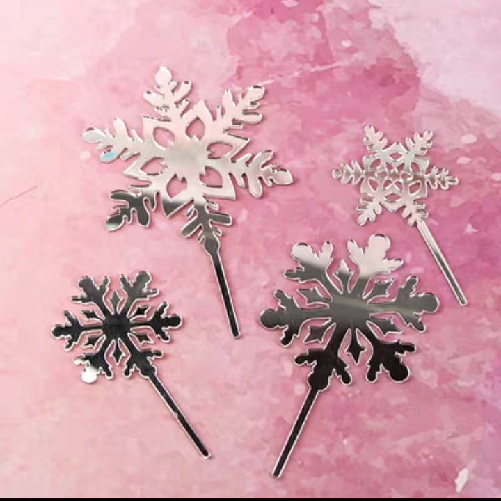 Merry Christmas Frozen Snowflake Mirror Acrylic Cake Topper Baking