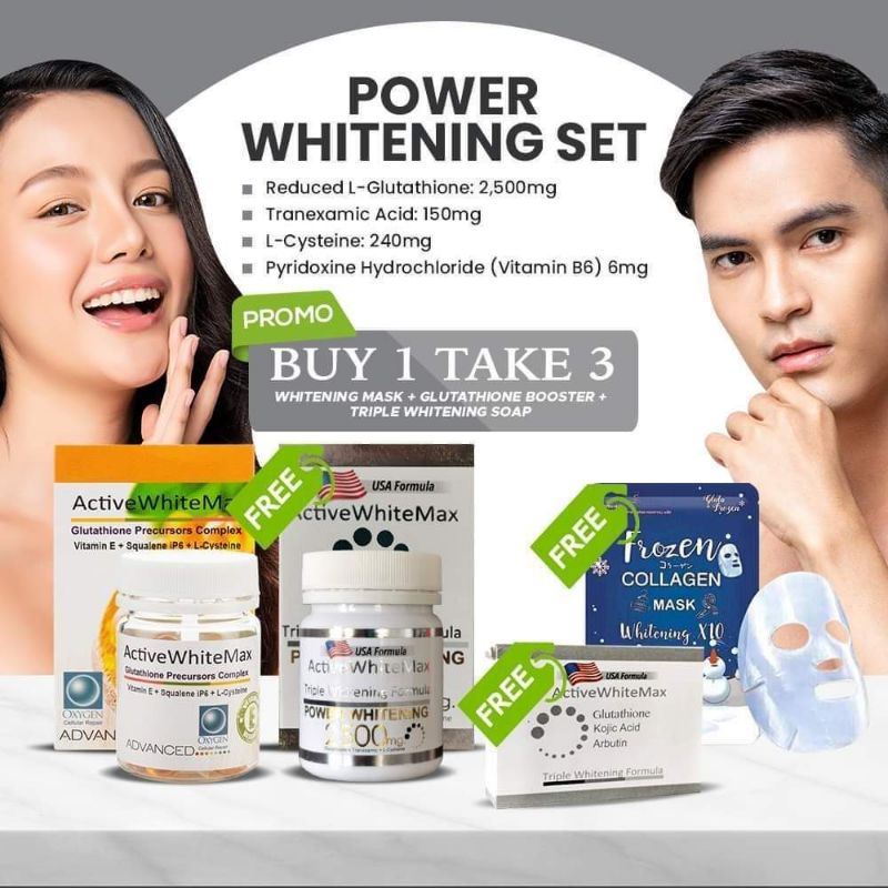 AUTHENTIC- ACTIVE WHITE MAX Triple Whitening Glutathione, 2500mg ...
