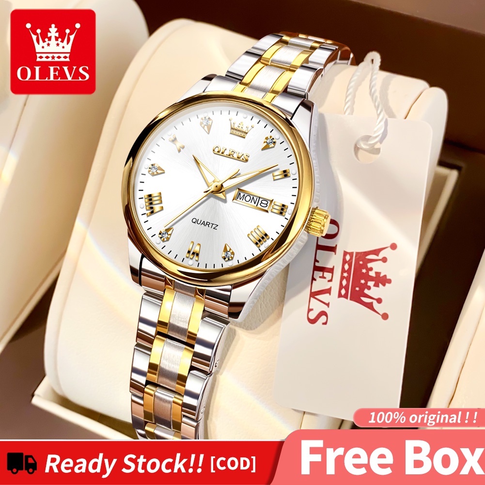 OLEVS Watch For Woman Waterproof Original On Sale Women Leather Gold ...