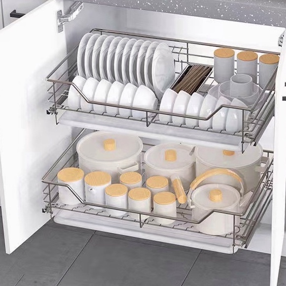 2 in 1 pull out kitchen basket Organizer 304 stainless Steel (2pcs ...