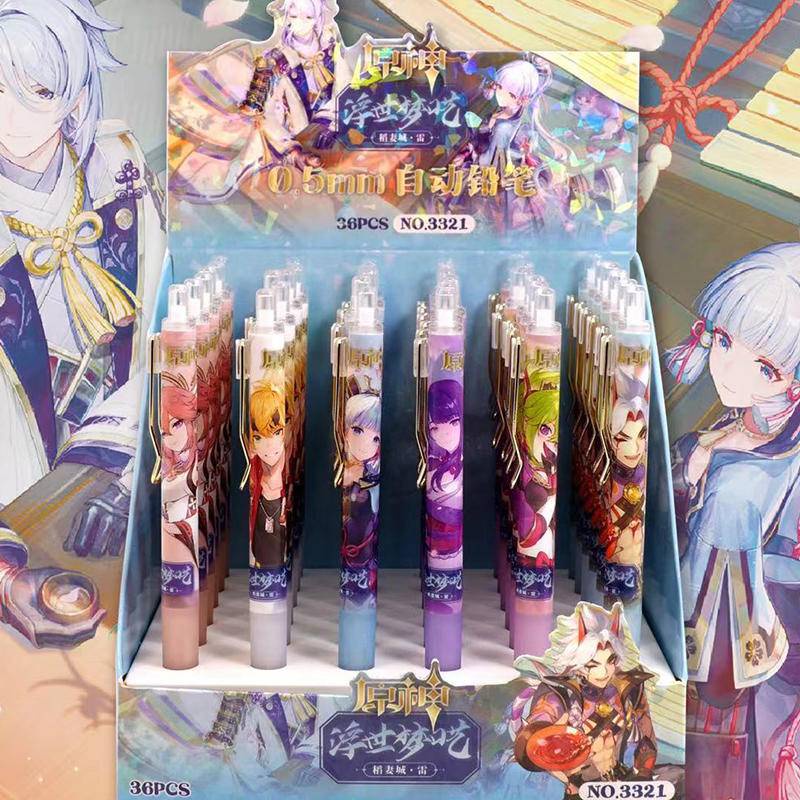 6Pcs/Set Game Genshin Impact Cartoon Mechanical Pencil 0.5mm Automatic ...