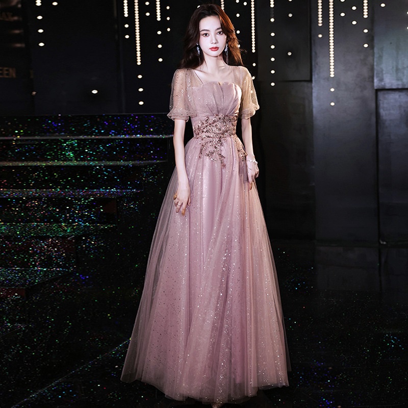 Pink Starry Sky Banquet Evening Dress Birthday Party Temperament Fairy ...