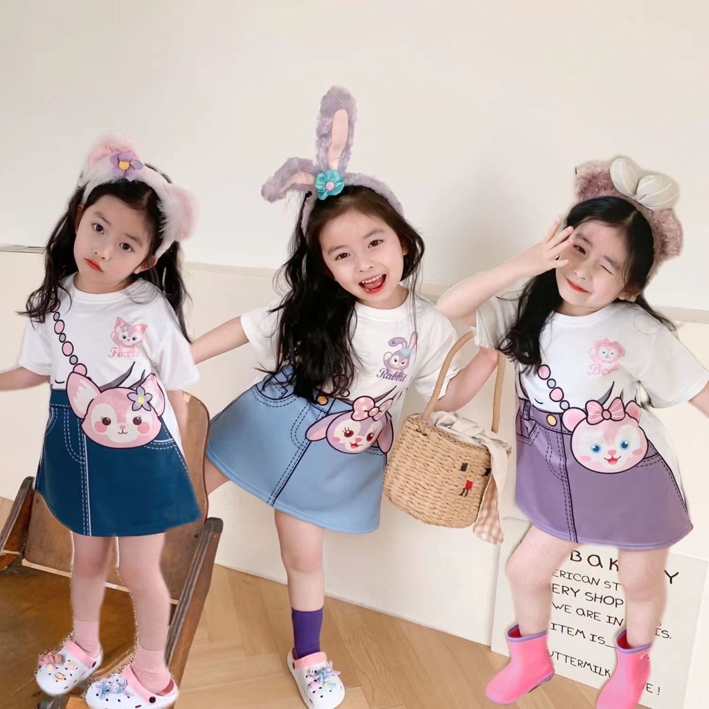 Girls Tshirt With Cartoon Character Skirt Illusion Damit Pambabae Na ...