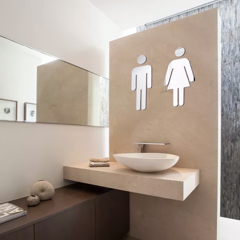 3D Acrylic Bathroom Mirror Stickers Toilet Sign MirrorHome Hotel ...