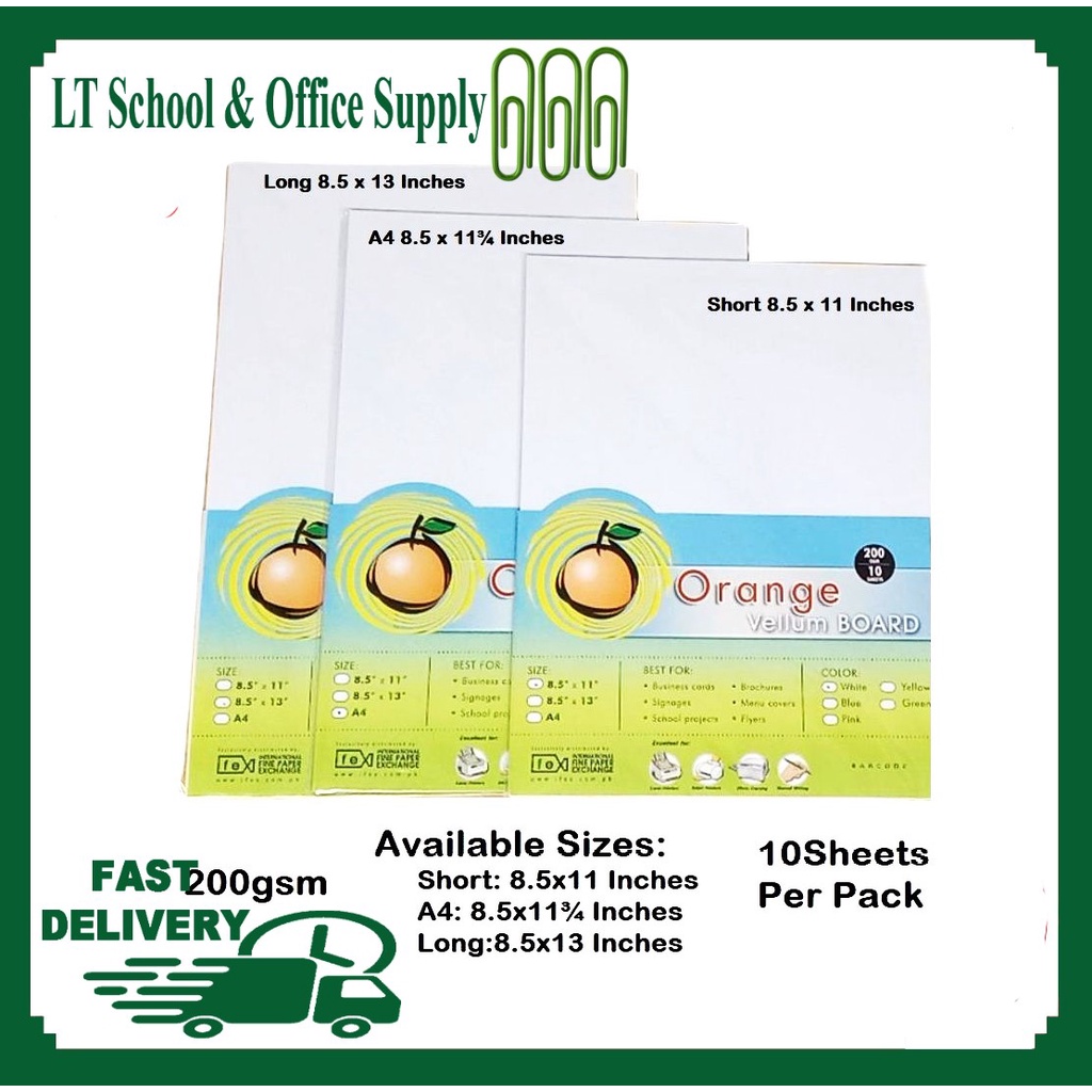 10-50 Sheets Orange Vellum Board Specialty Board White Short size ...