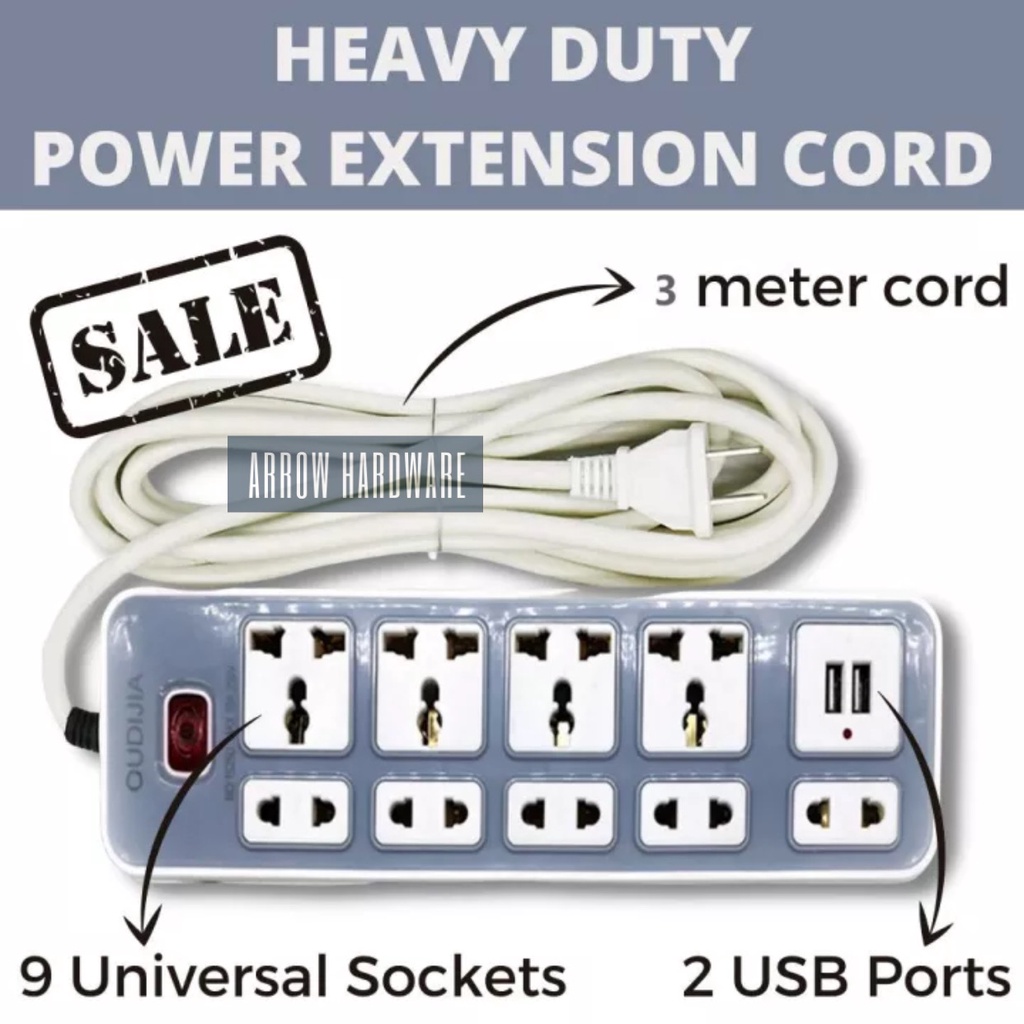 Heavy Duty Extension Cord With Multiple Universal Socket and 2 USB Port Outlets Charger | Shopee ...