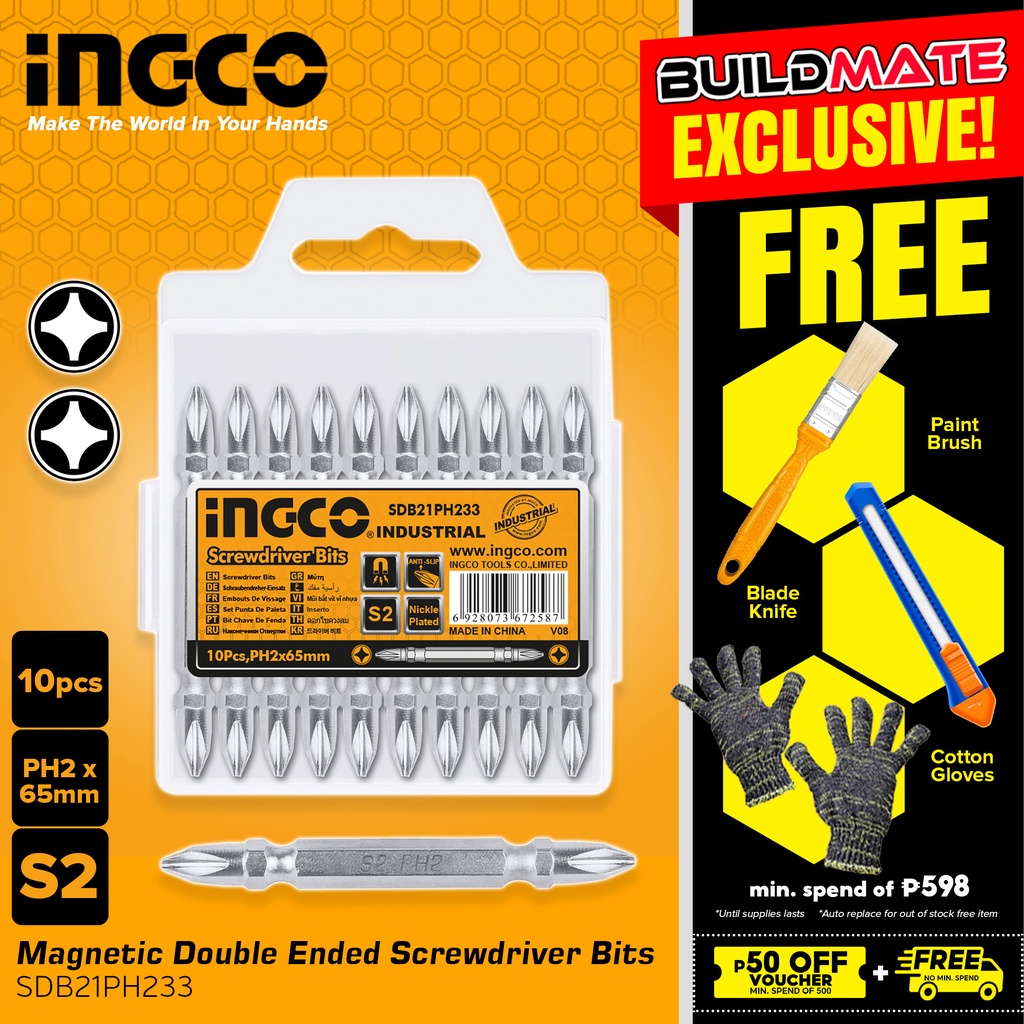 INGCO Magnetic Double Ended Screwdriver Bits 10PCS/SET PH2 SDB21PH233 ...
