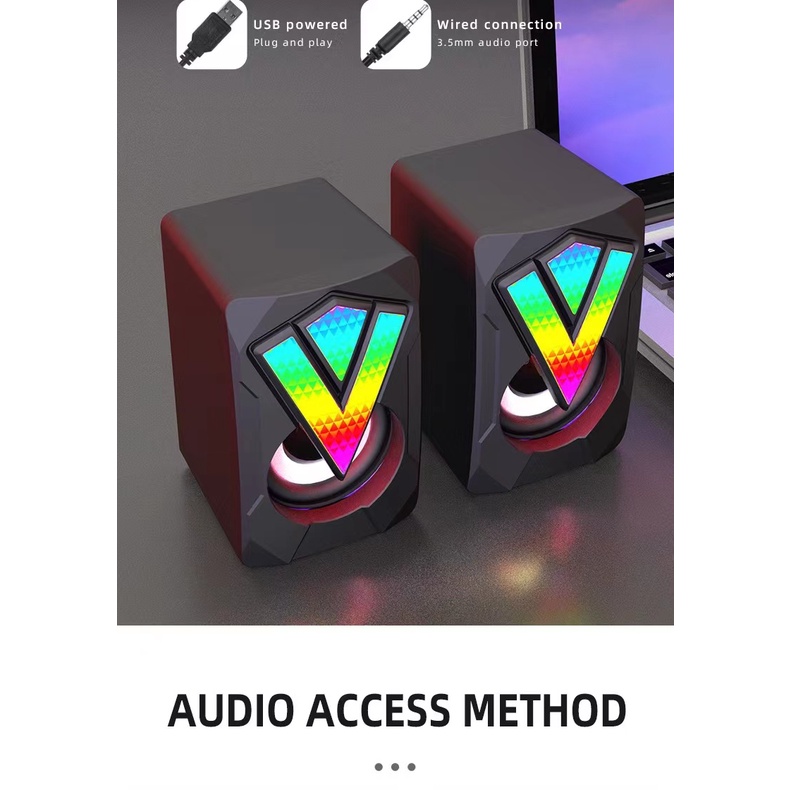 Audio RGB gaming desktop speaker with colored LED lights and wired PC ...