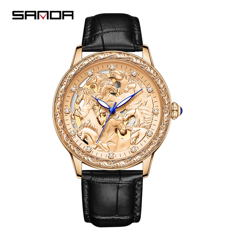 Sanda Premium Commercial Leather Strap Horse Totem Waterproof Luxury ...