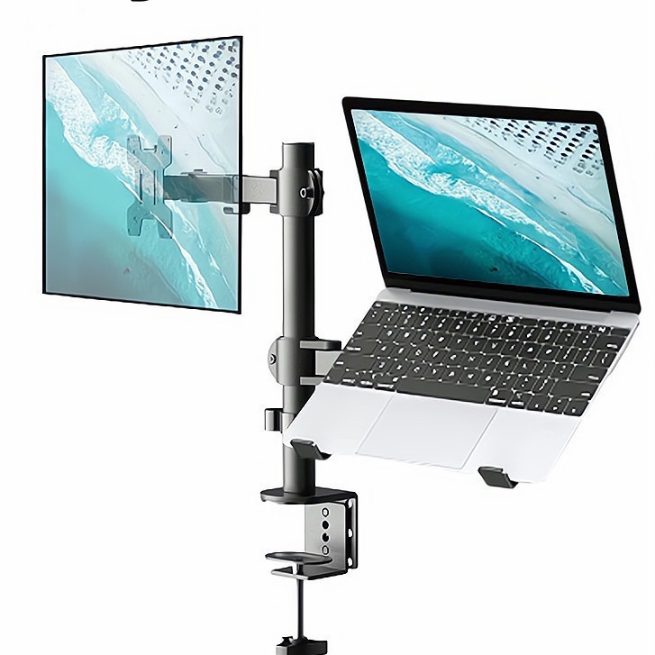 Laptop Mount Stand Bracket with Tray Adjustable Arm Dual Monitor Mount ...