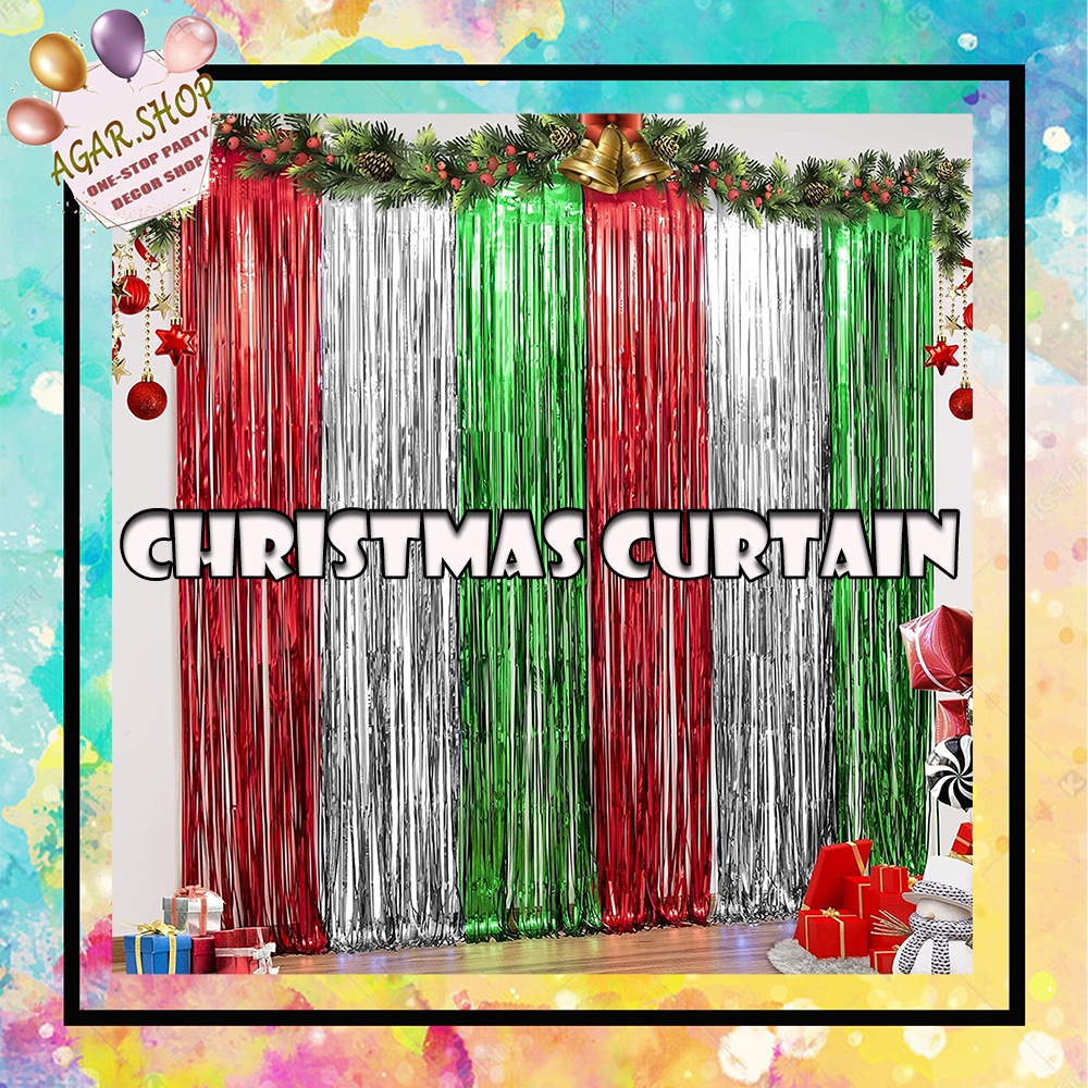 Agar.Shop 1*2M Red Green Silver Christmas Foil Curtain Christmas Party ...