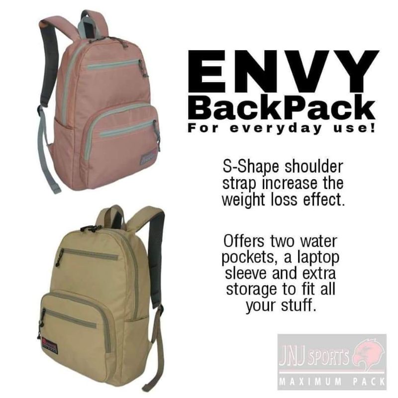 Envy Backpack Water repellent Student bag Light Weight by JNJSports ...