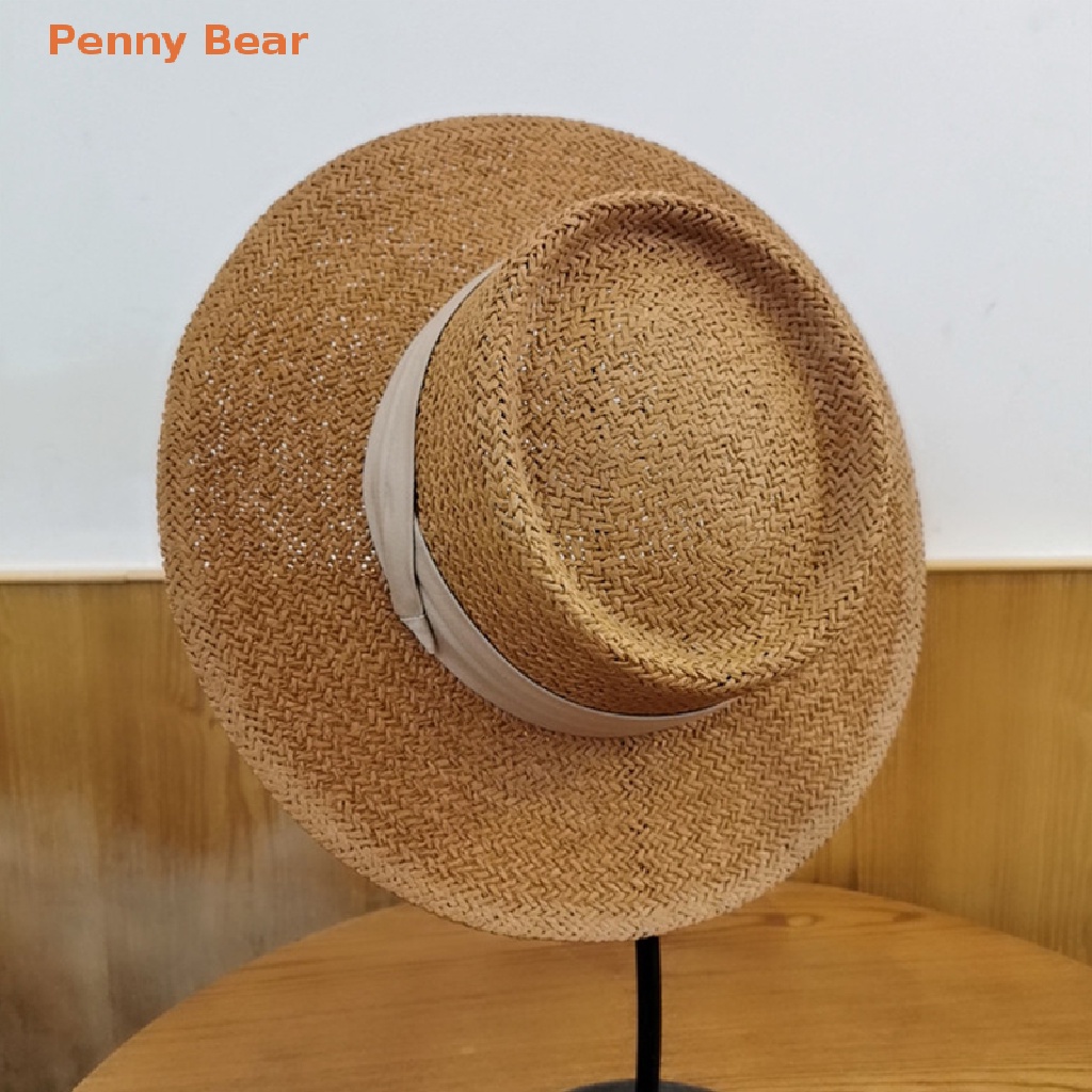 PennyBear Natural Straw Hat Beach Hat Men Cap Concave Flat Protetion ...