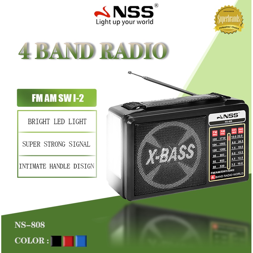 NSS Portable Radio Rechargeable Radio with Emergency Light FM/AM/SW1 ...