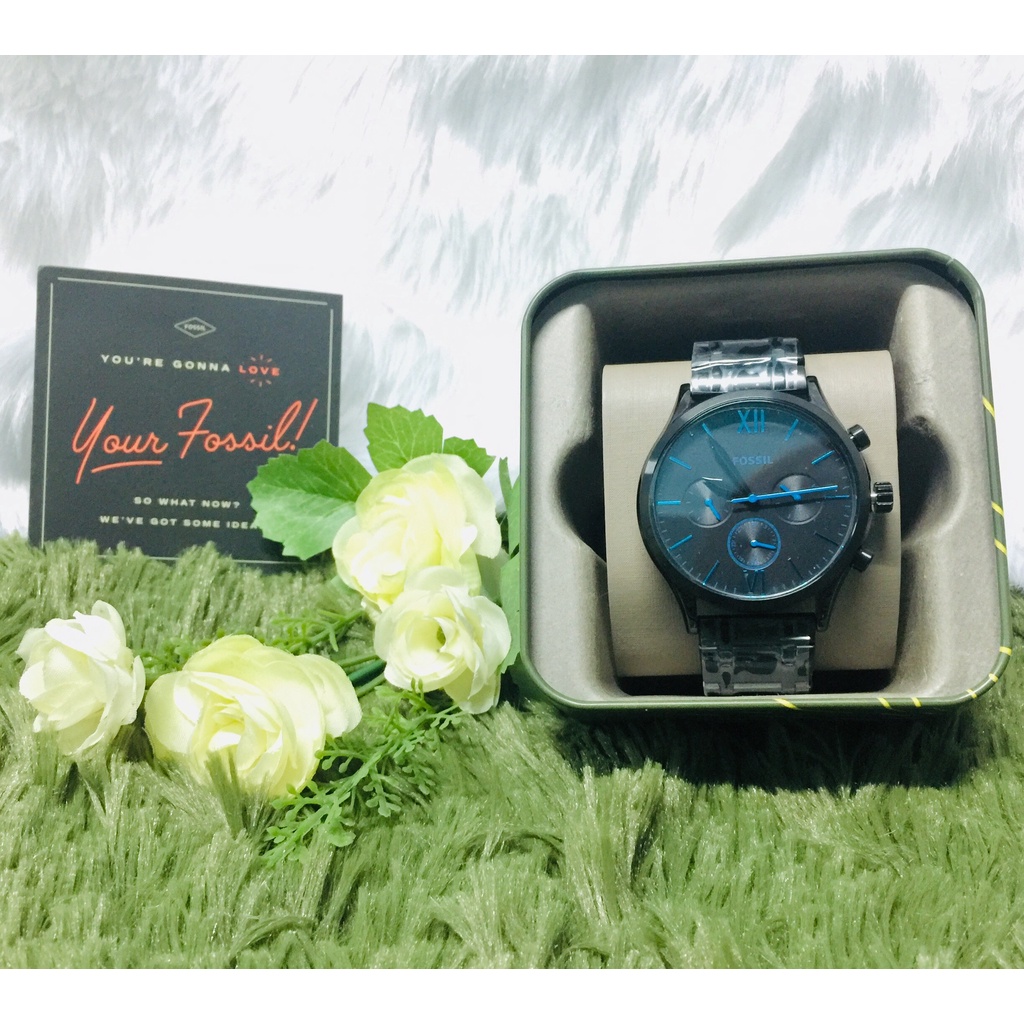 FOSSIL: Fenmore Midsize Multifunction Black- blue Stainless Steel Watch ...