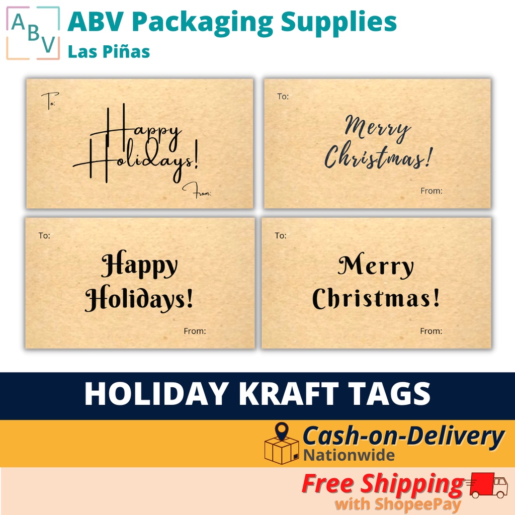 Holiday Kraft Tags | 25s / 50s / 100s | Merry Christmas Happy Holidays ...