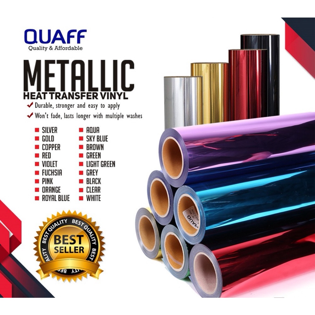 (5 METER) 20inches QUAFF Metallic Cuttable Heat Transfer Vinyl for T ...