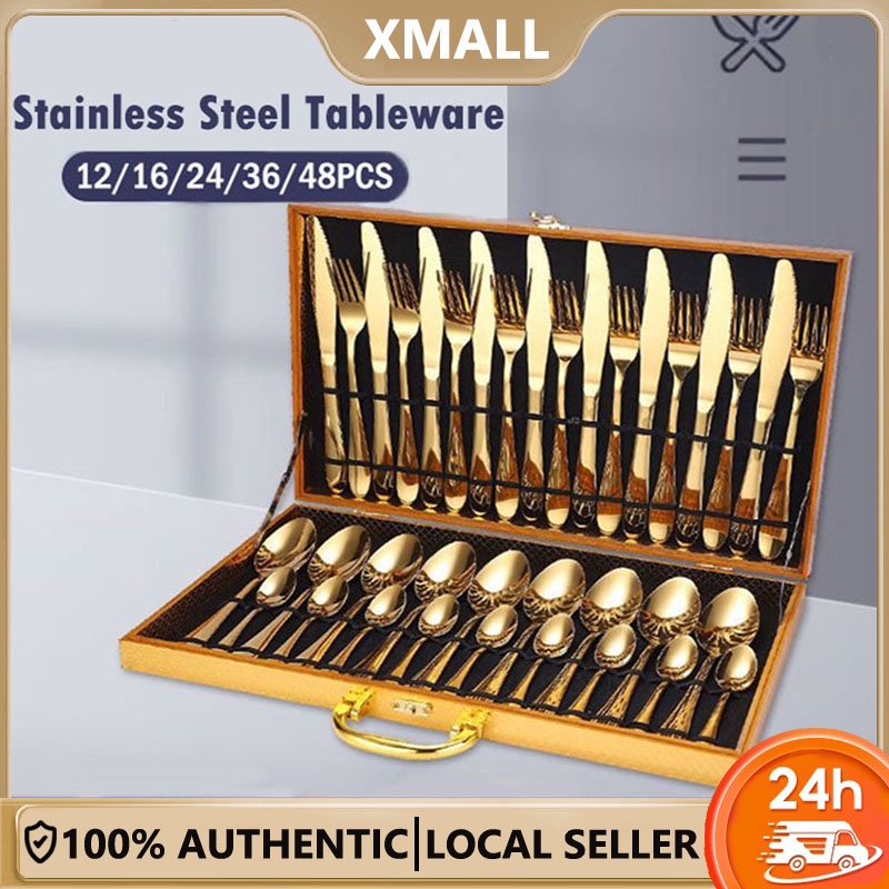 【COD】Luxury Cutlery Set Gold Gift Box With Stainless Knife Spoon and ...