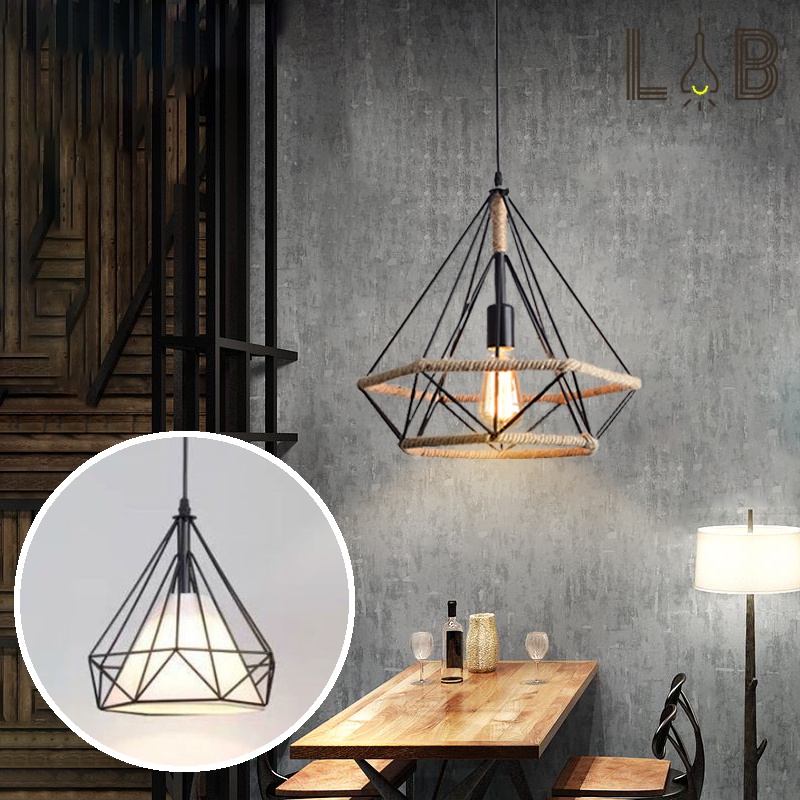 Chandelier American Hemp Rope Iron Diamond Pendant Light Country Cafe ...