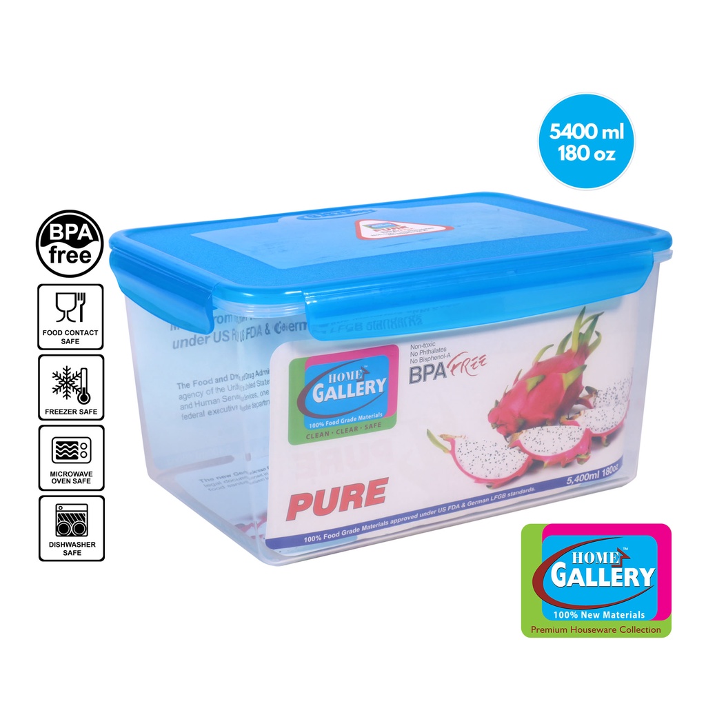 Home Gallery Pure Rectangular Food Keeper 5400ml/180oz | PP ...