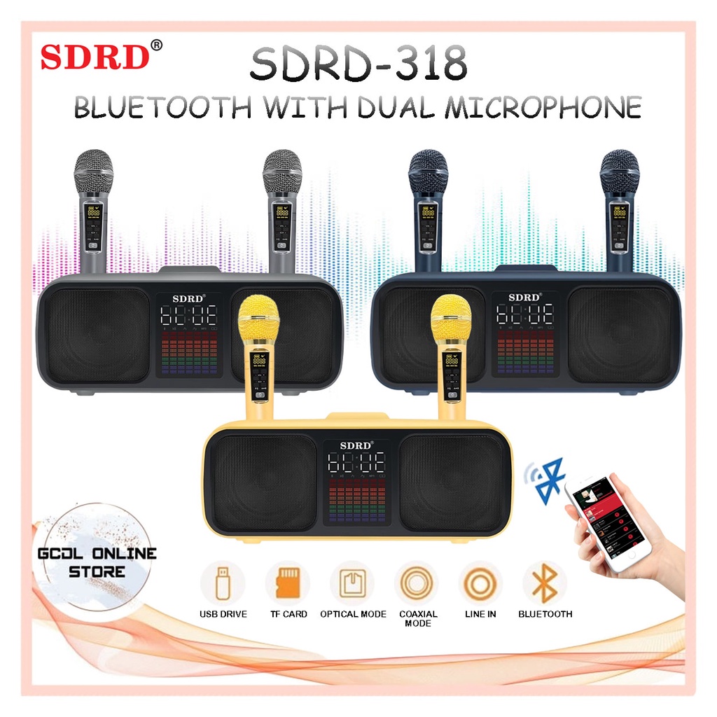 New!!!! SDRD 318 Wireless Bluetooth Dual Microphone Karaoke Portable Stereo Speaker mic ...