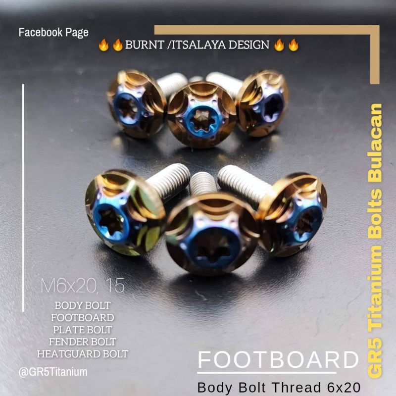 GR5 TITANIUM BOLTS 6X20 BURNT IT SALAYA DESIGN 1PC | Shopee Philippines