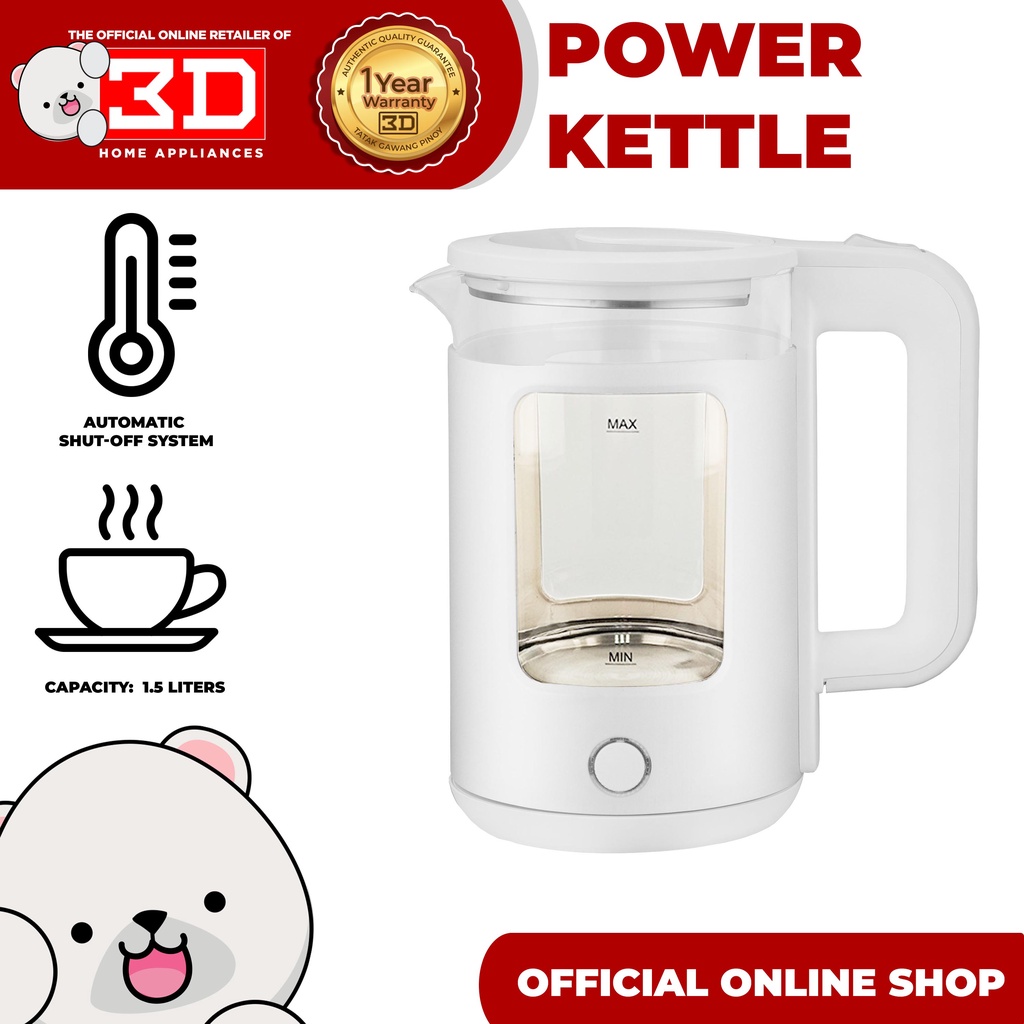 3D PK-15LGW Minimalist Glass Electric Kettle 1.5L | Shopee Philippines