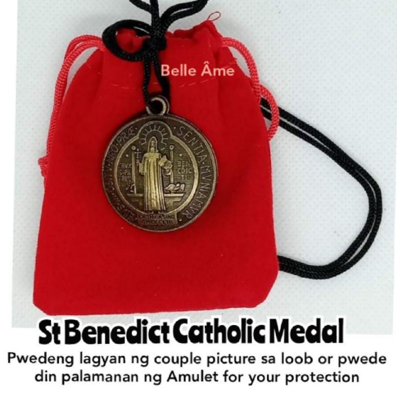 Blessed Round St.Benedict pendant Necklace with cord pwedeng lagyan ng ...