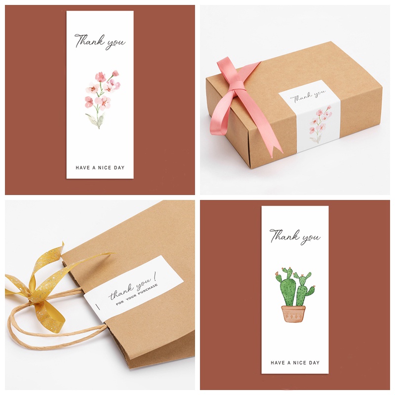 50pcs/roll White Rectangle Thank You Stickers Commodity Package Gift ...