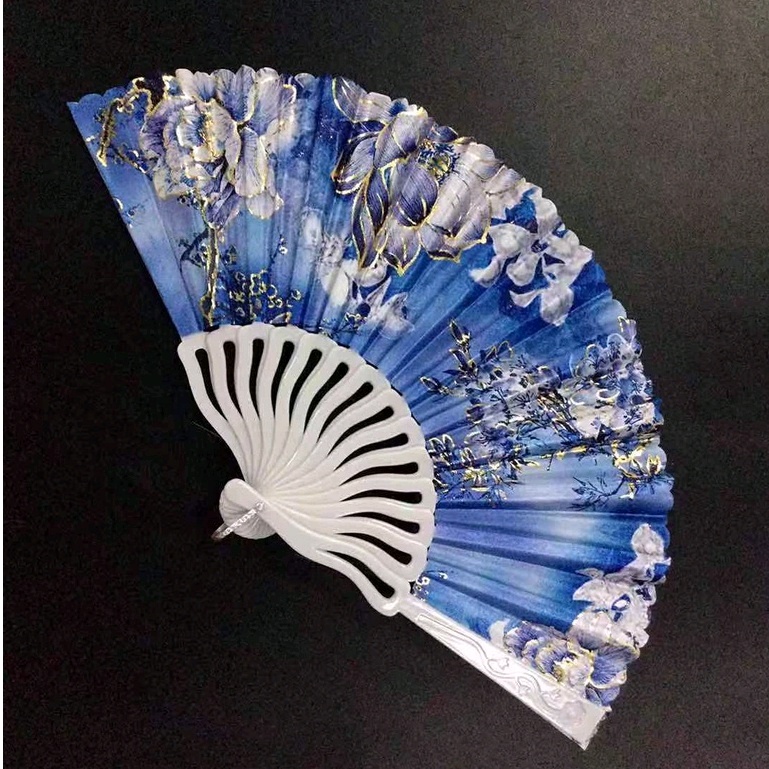 Blade Fan Floral Design Plastic Folding Fan White Frame Color Full ...