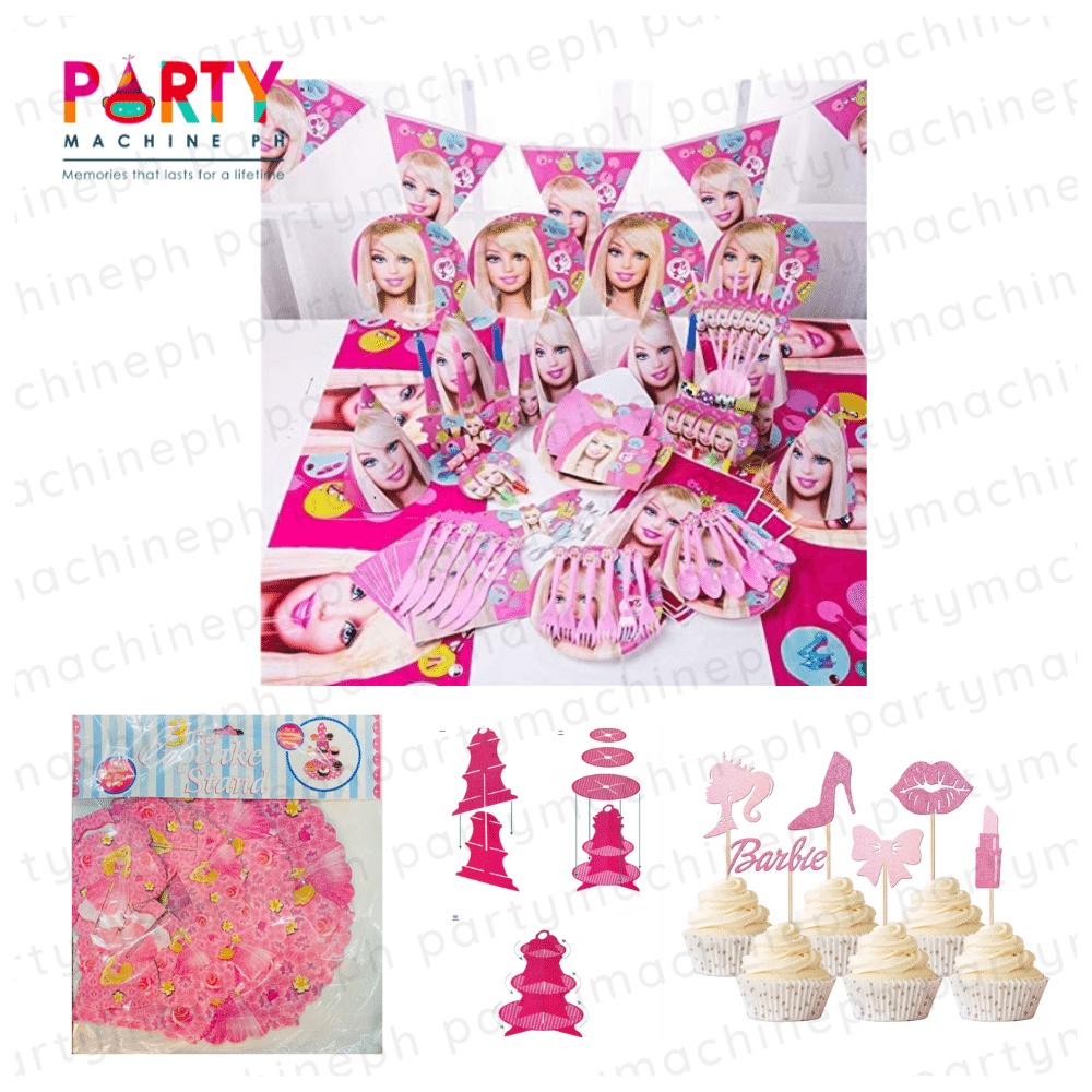 Barbie Paper Plates Paper Cups Toothpick Table Napkins Cupcake Stand ...