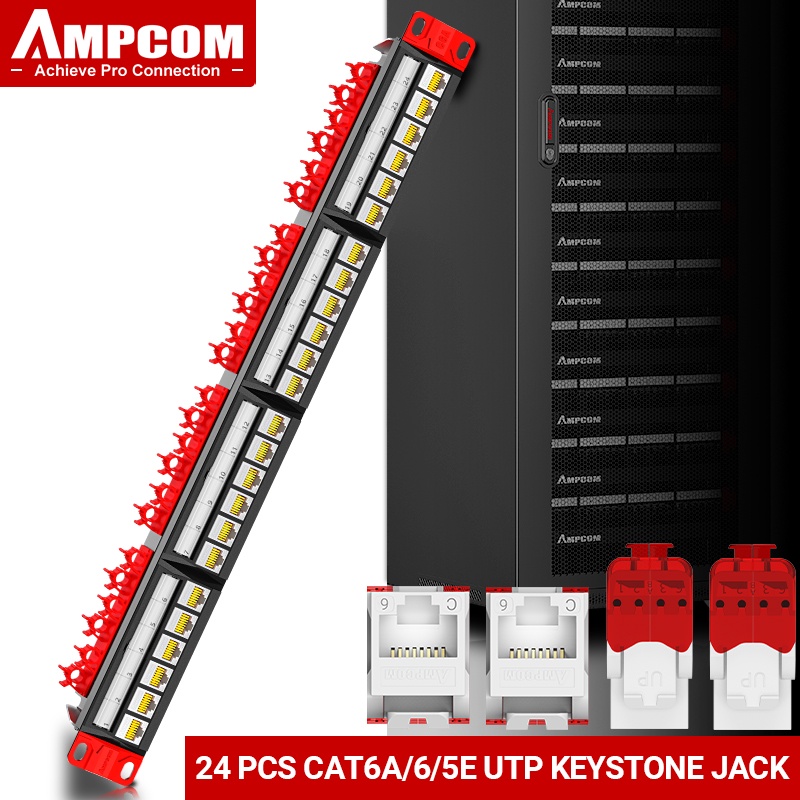 AMPCOM Patch Panel, 24-Port Tool-Less RJ45 UTP Keystone Jack Patch ...