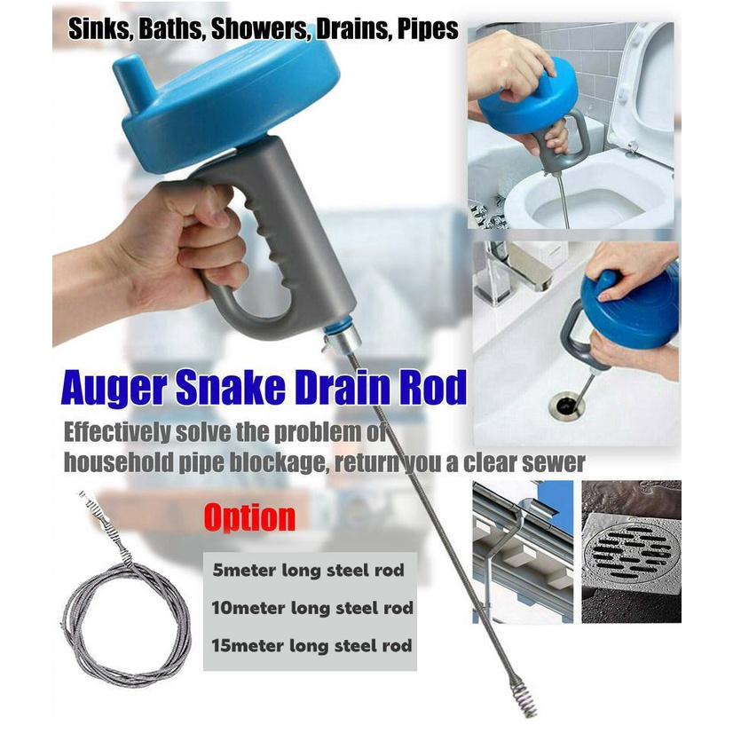 5M/10M/15M Drain Clog Remover Unclogged Plumbing Tool Flexible Pipe ...