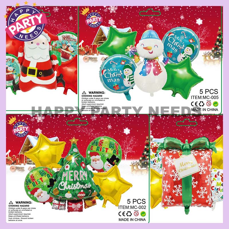 5PCS Merry Christmas Foil Balloon Set Christmas Party Decor Balloons Happy Party Needs | Shopee ...