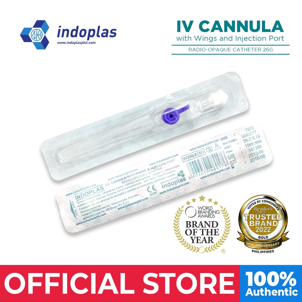 Indoplas 26G IV Cannula w/ wings & Injection Port - 1 PIECE | Shopee ...