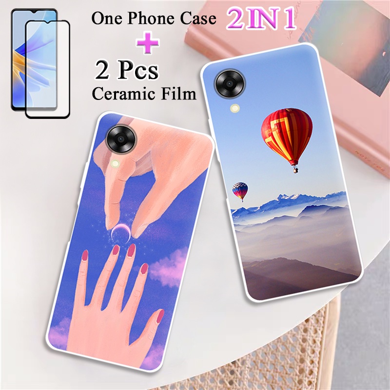 2 IN 1 OPPO A17K Silicone Phone Case With Tempered Glass Curved Ceramic ...