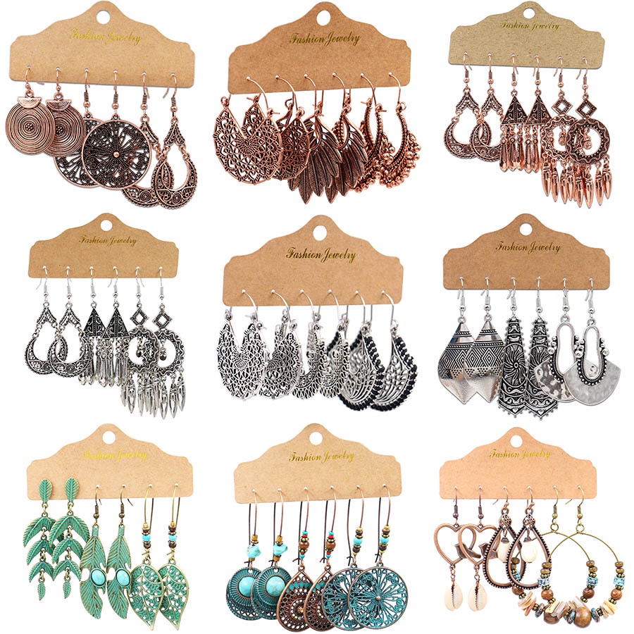 3 Pairs Bohemian Earrings for Women Set Vintage Fashion Charm Earring ...