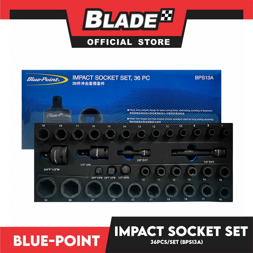 Blue-Point Impact Sockets Set (BPS13A) Set Of 36pcs, Impact Sockets And ...