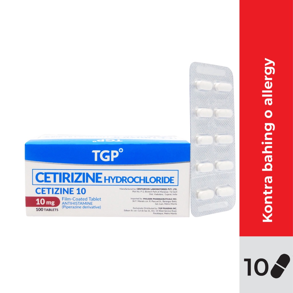 CETIZINE TGP Cetirizine 10mg Tablet 10 pcs/pack kontra bahing o allergy ...