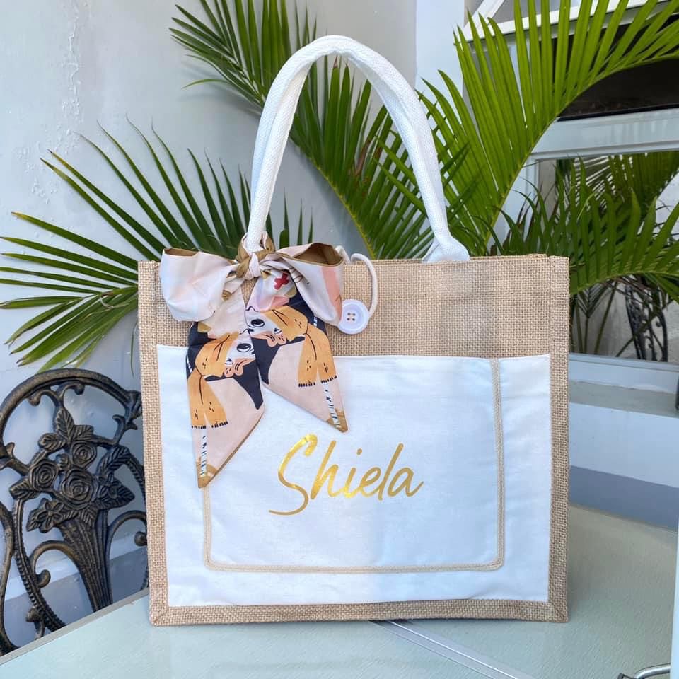 PERSONALIZED ABACA TOTE BAG WITH SCARF MEDIUM SIZE | Shopee Philippines