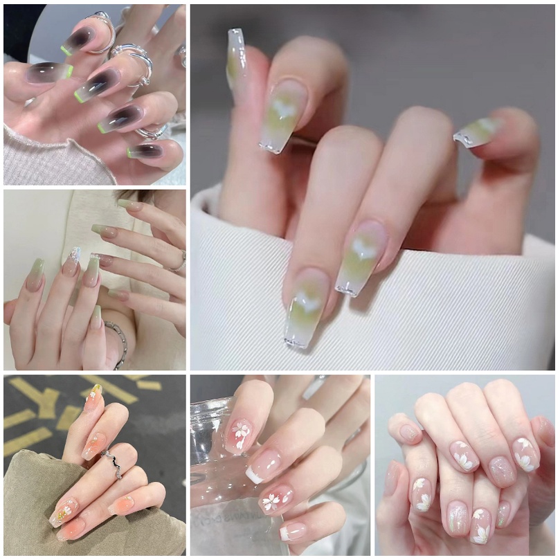 24Pcs Fake Nails Set With Glue/Manicure Design Extension Nail Art/Nail ...