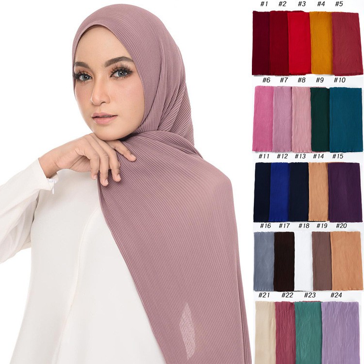 Hijab Pearl Chiffon hijab Full Pleated Wrinkle hijab Muslim shawl ...