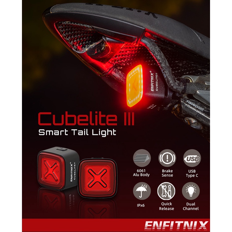 Enfitnix Cubelite III Smart Tail Light Bicycle Brake Warning Light ...