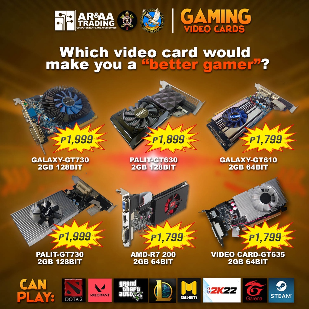 GAMING VIDEO CARD- 2GB 64 BIT & 2GB 128BIT- ASSORTED BRANDS | Shopee ...