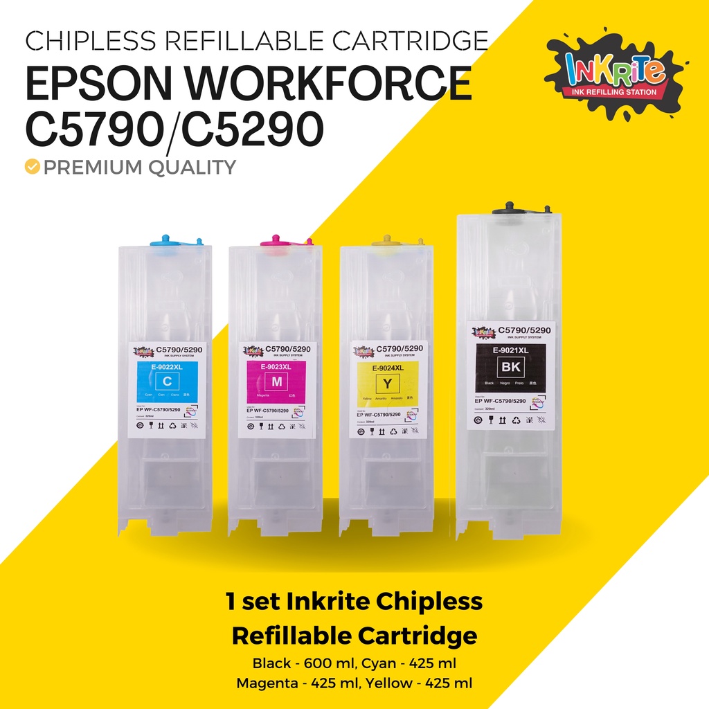 Inkrite Chipless Jumbo Refillable Ink Cartridge for Epson WF C5790 ...