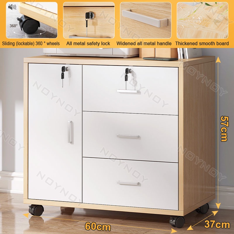 Home Office File Cabinet with Lock Wooden Locker Data Storage Cabinet ...