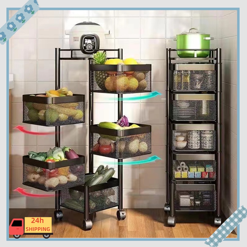 Steel Square Rotating Kitchen shelving multifunctional fruit and ...