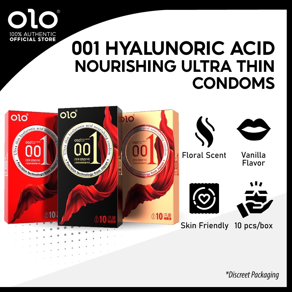 OLO 001 Hyaluronic Acid Nourishing Ultra Thin Condoms Natural Latex Rubber Condom (10pcs/box ...