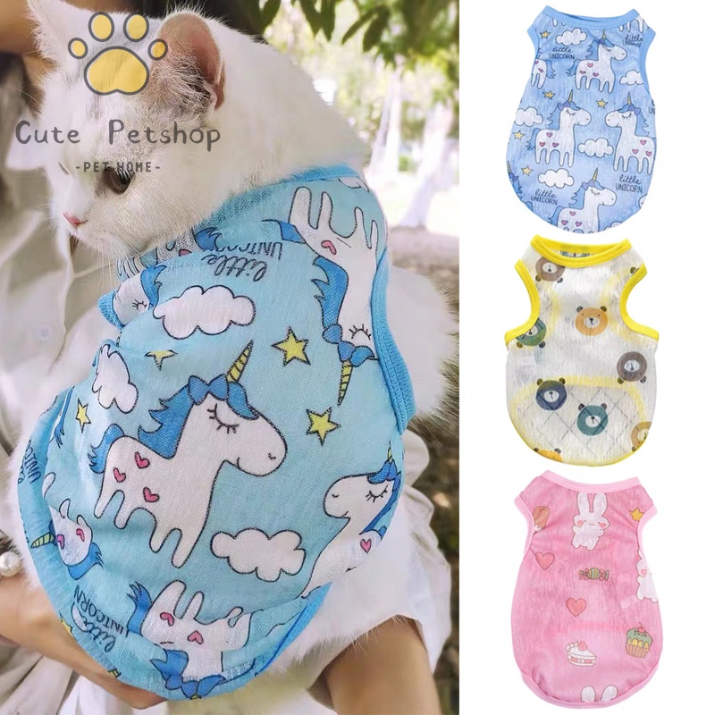 Summer Cat Dog Clothes Cute Cartoon Kitten Vest for Cats Breathable Pet ...