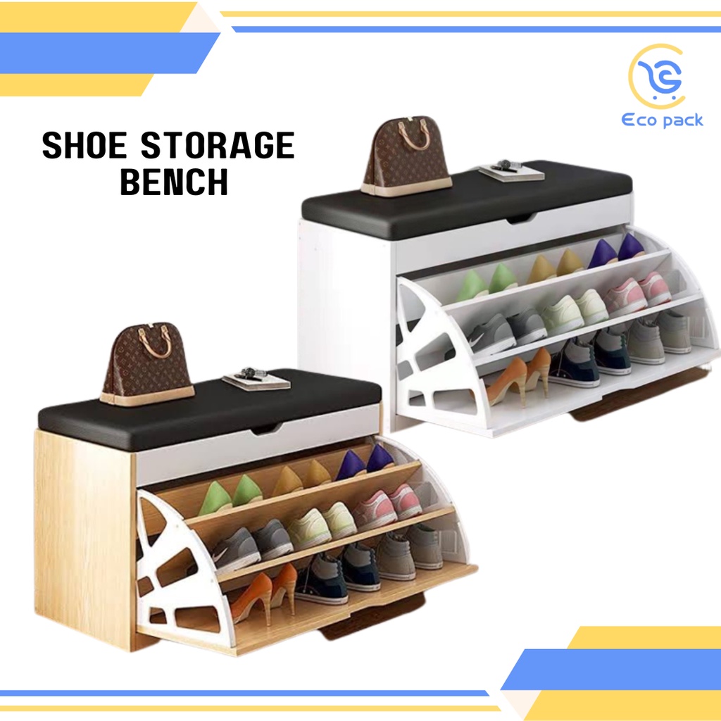 Wooden Shoe Bench Tipping Bucket Shoe Cabinet With Seat Cushion ...